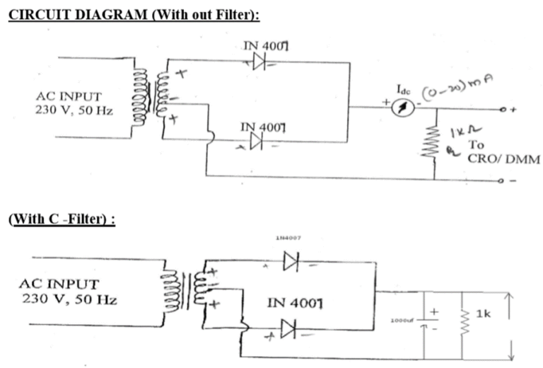 Construction of Full-wave Rectifier Circuit & Draw Input, Output ...